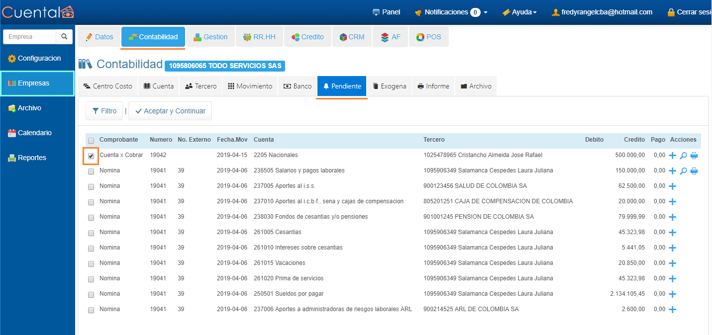 Pago a Cuentas Pendientes